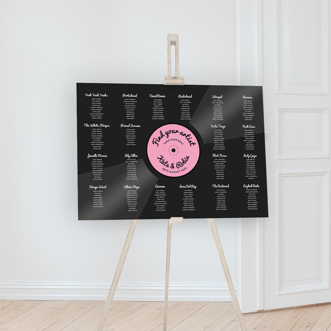 Record Table Plan, Vinyl Seating Chart, Music Theme Wedding, Disco ...
