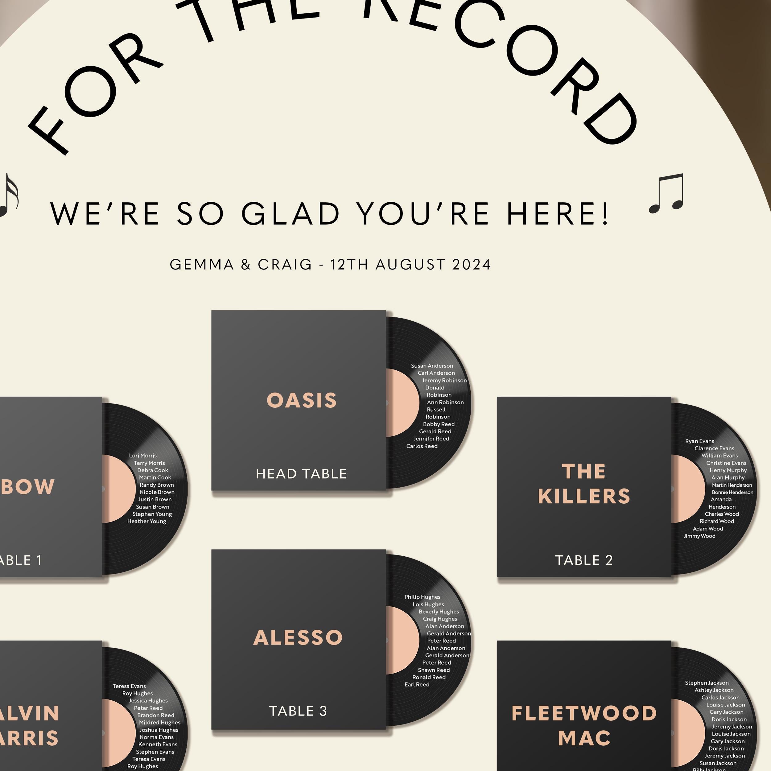 Record Table Plan, Record Seating Chart, Music Theme Wedding, Vinyl ...