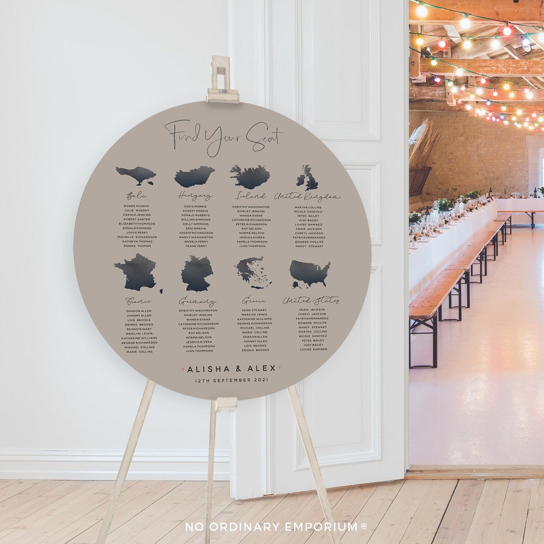 Round Shape Table Plan, Travel Theme Wedding Seating Chart, Flat ...