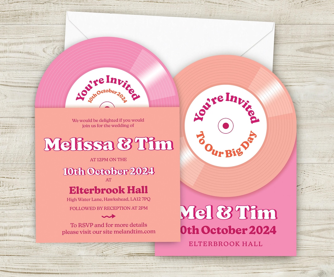 Retro Wedding Invitations, Music Theme Wedding, Vinyl Record Invites ...