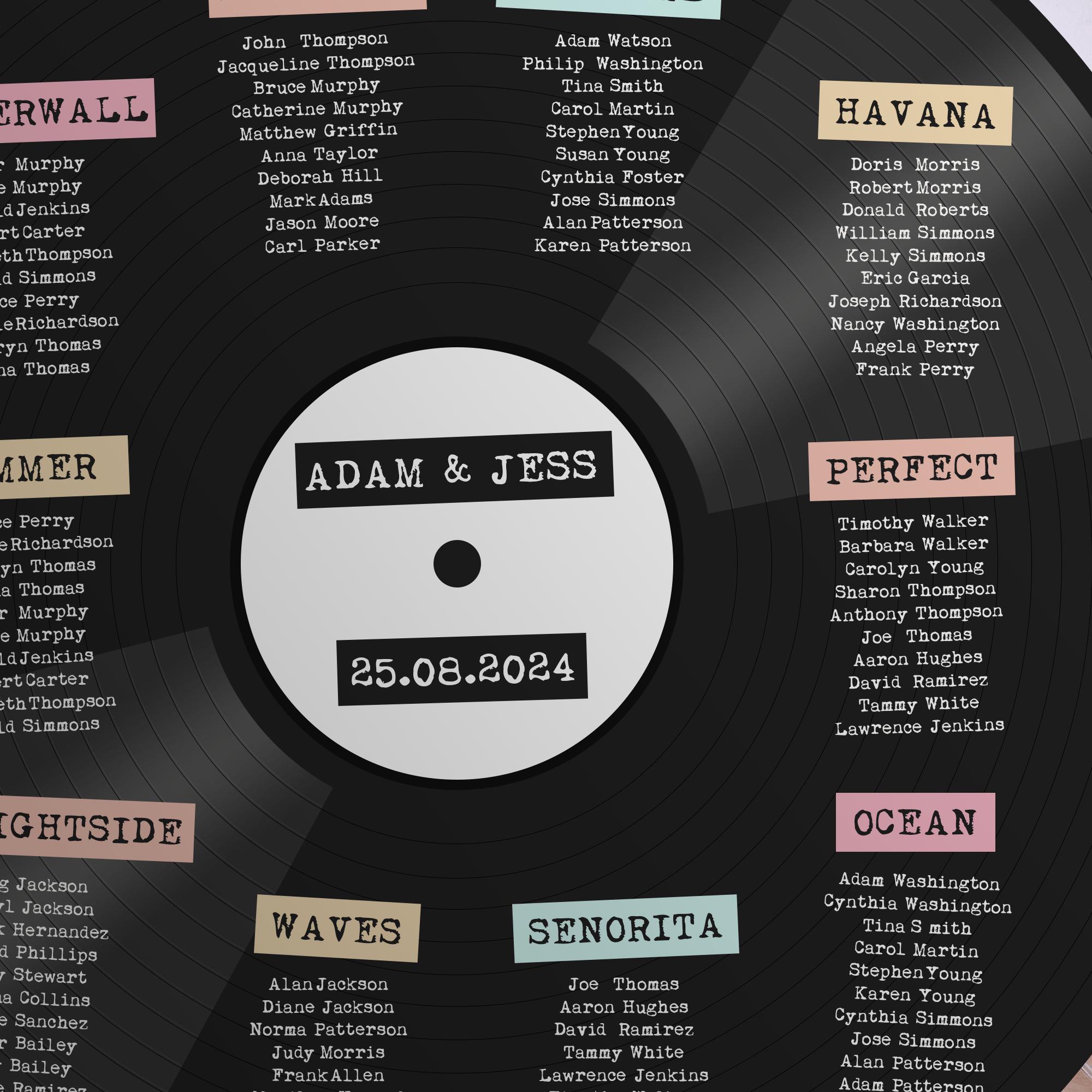 Rock Music Wedding Table Plan, Large Vinyl Record Seating Chart, Heavy ...