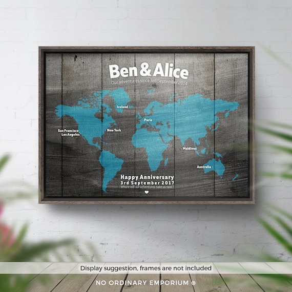 World Map Poster Travel Bucket List Map Wood Look Poster | Etsy UK