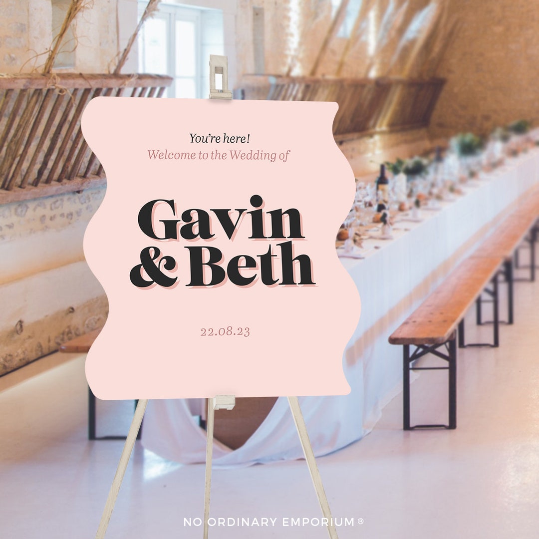 Wavy Retro Sign, Custom Wedding Sign, Fun Wedding Signs, Reception ...