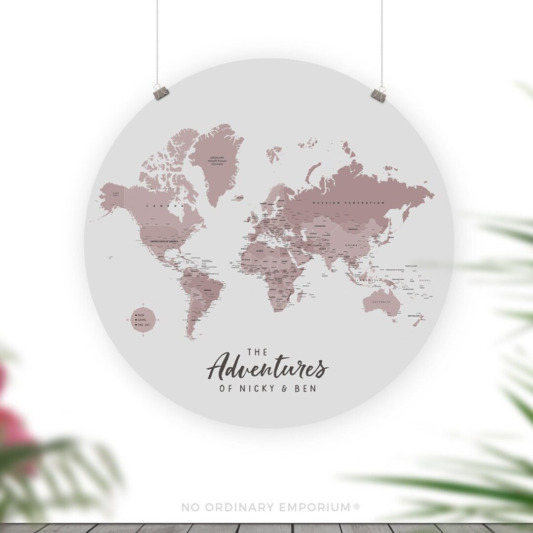 Round Push Pin World Map, Places Been, Detailed World Pin Board ...