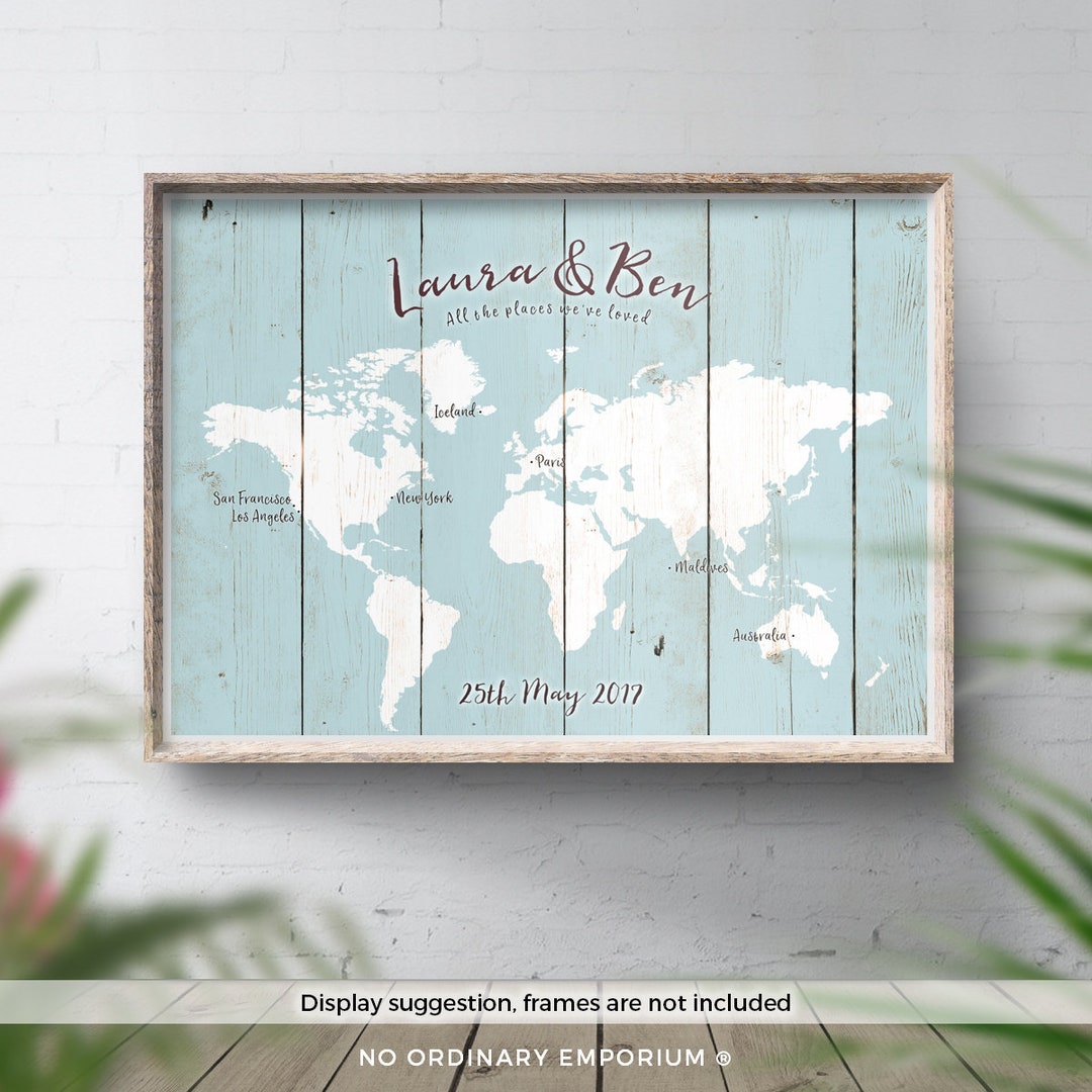 Personalised Travel Map, Travel Theme Wedding, Wedding Map Sign, Rustic ...