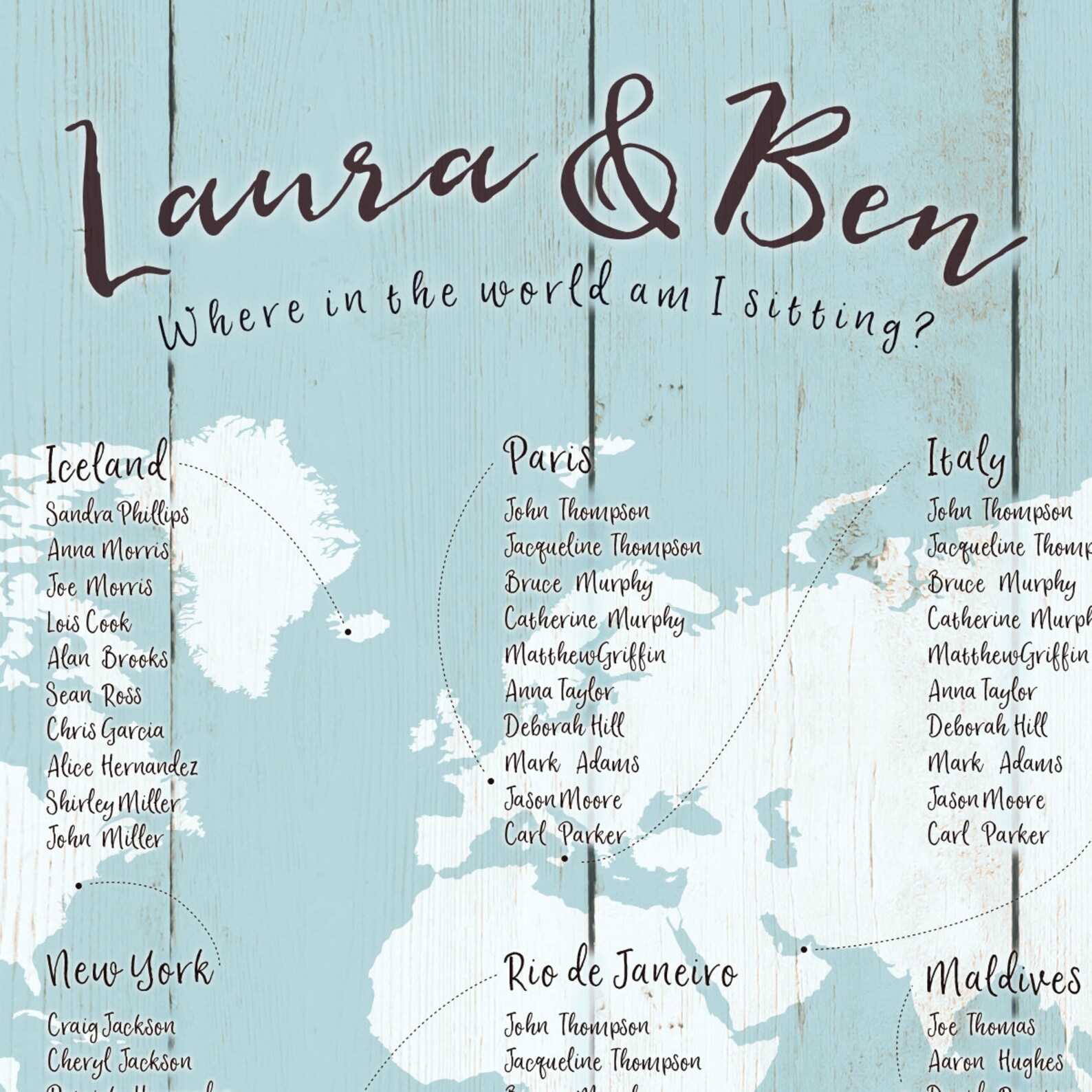 Wedding Seating Chart Print, World Seating Chart, Travel Theme Wedding ...