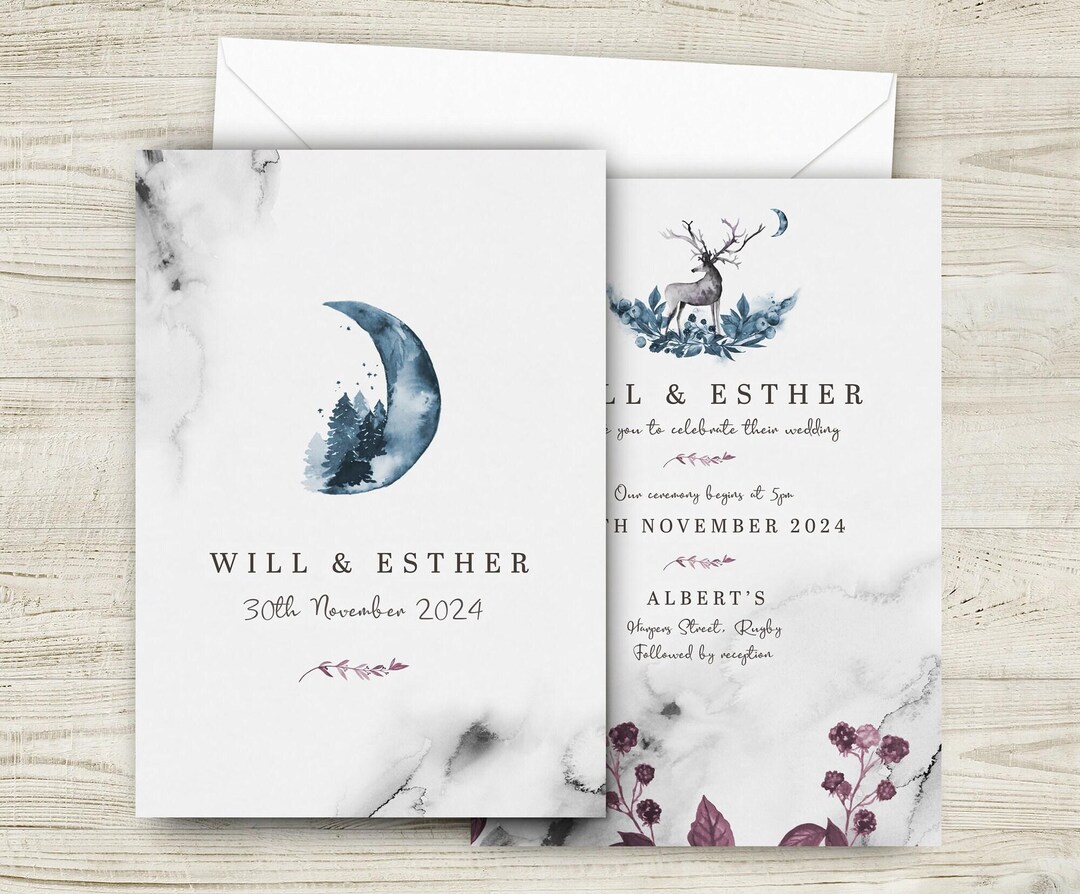 Moon Wedding Invitations, Winter Wedding, Midnight Blue, Enchanted ...