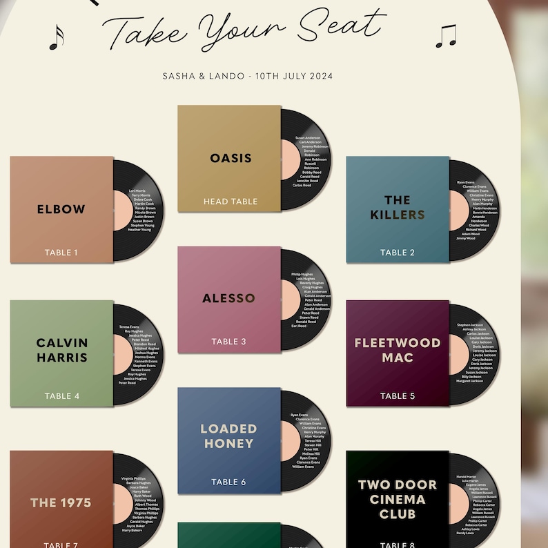Record Table Plan, Record Seating Chart, Music Theme Wedding, Vinyl ...