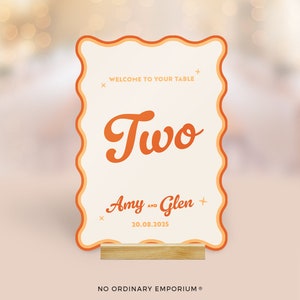 Retro Table Names, Wavy Table Numbers, 60s 70s Wedding, Quirky Wedding ...