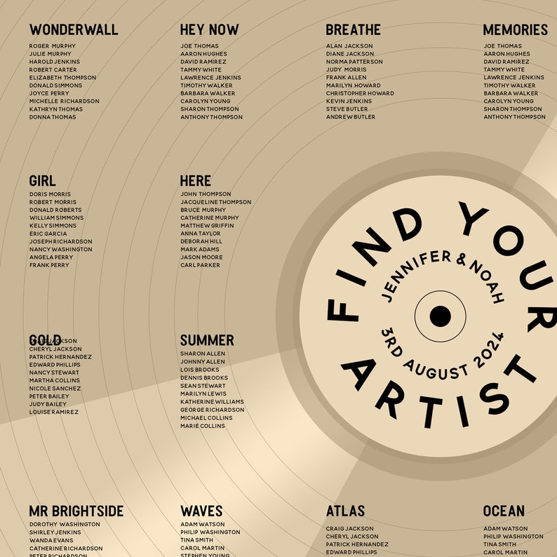 Record Table Plan, Vinyl Seating Chart, Music Theme Wedding, Disco ...