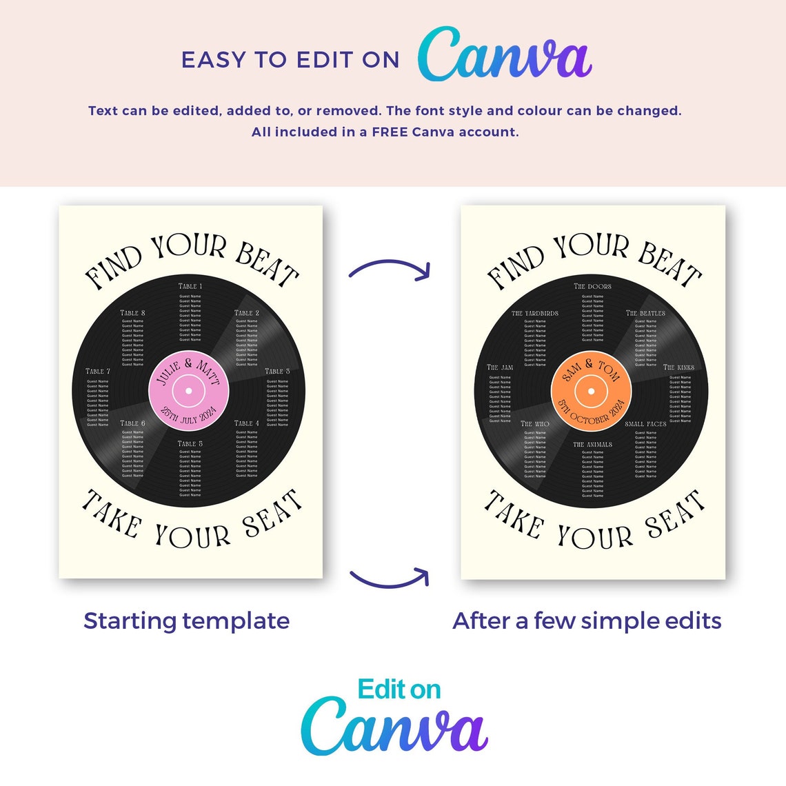 Vinyl Record Table Plan, Canva Editable Digital Template Download, A1 ...