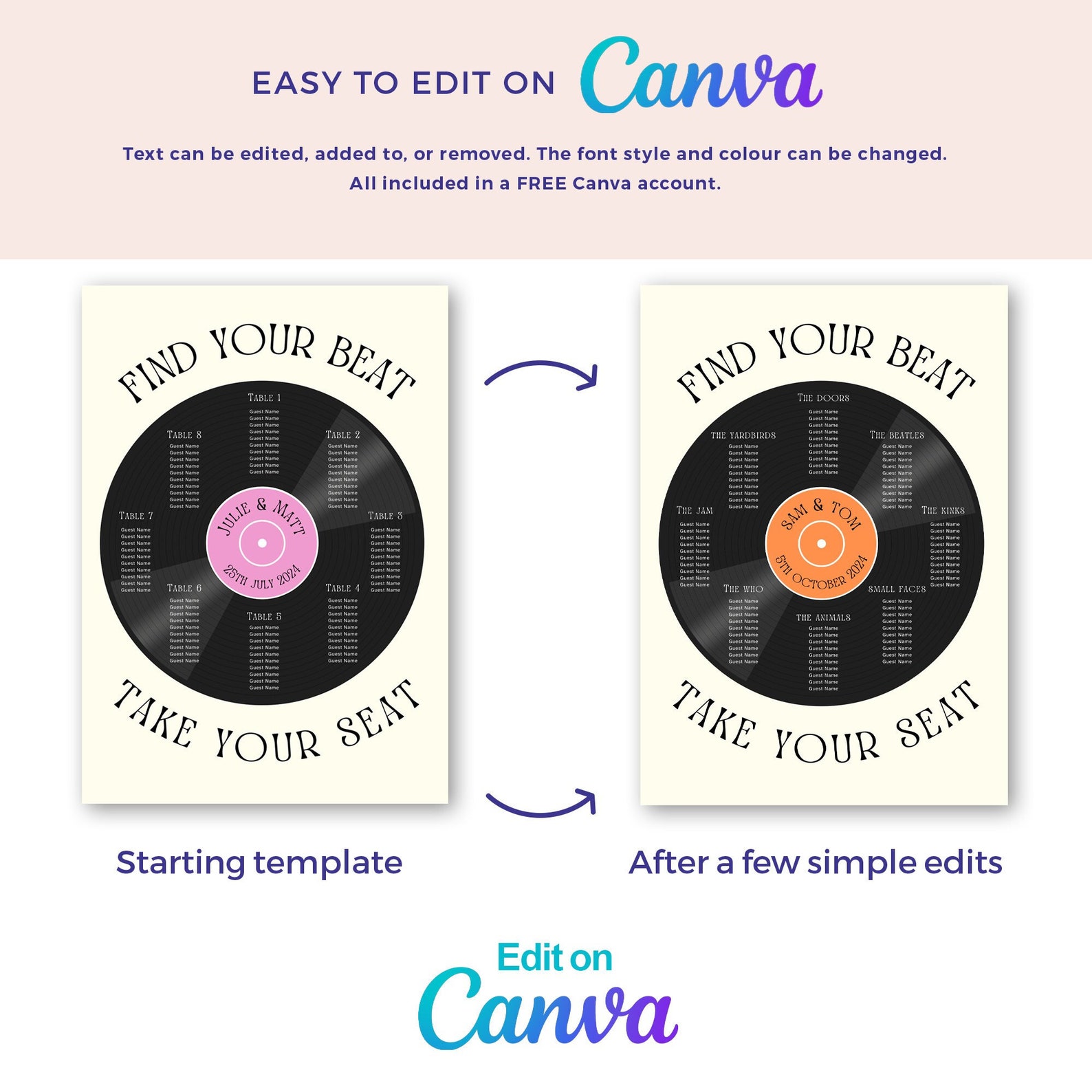 Vinyl Record Table Plan, Canva Editable Digital Template Download, A1 ...