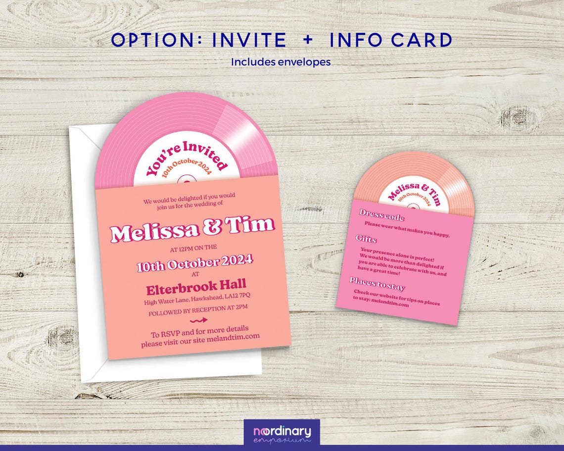Retro Wedding Invitations, Music Theme Wedding, Vinyl Record Invites ...