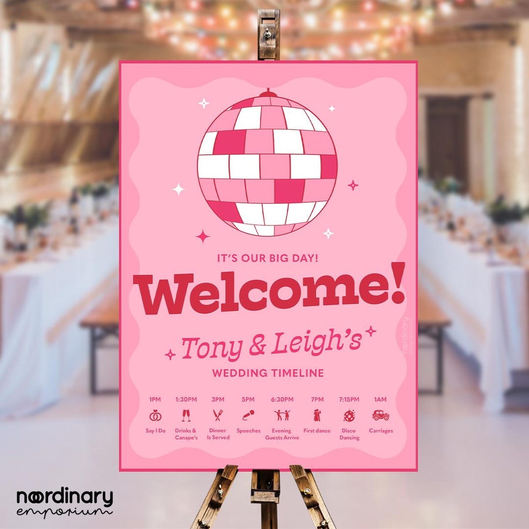 Funky Disco Wedding Welcome Timeline Sign, Quirky Order of the Day ...