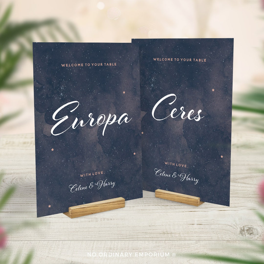 Celestial Wedding Table Name Number Cards, Moon and Stars Theme Decor ...
