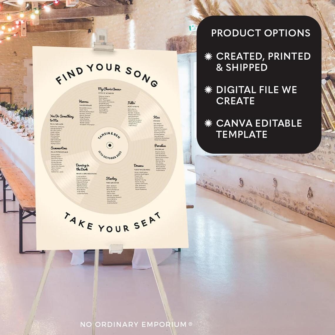 Record Seating Chart Table Plan, Music Theme Wedding, Vinyl Disco Retro ...