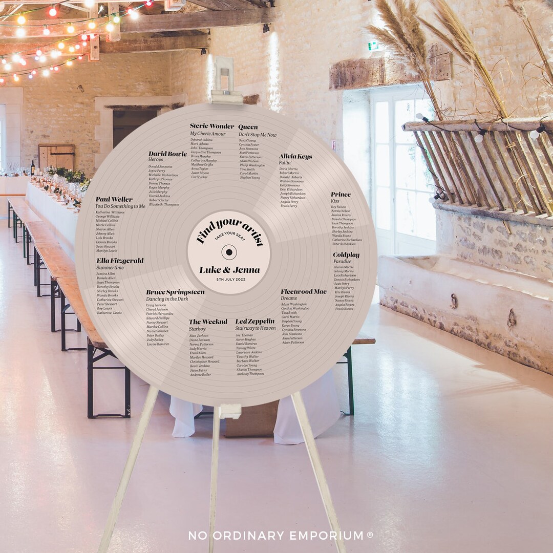 Vinyl Style Record Seating Chart, Music Record Shape Table Plan, Rock ...