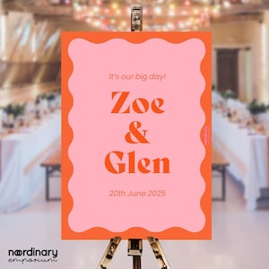 Funky Wedding Sign, Quirky Welcome Sign, Wavy Retro Signage, Groovy ...