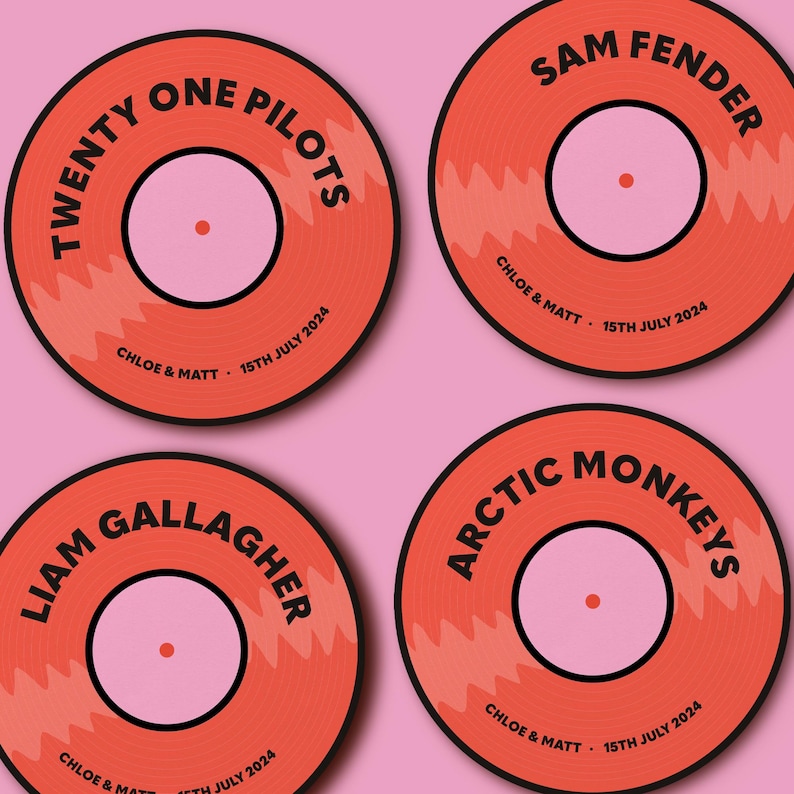 Fun Record Table Names, Alt Wedding Table Numbers, Colourful Rock N ...
