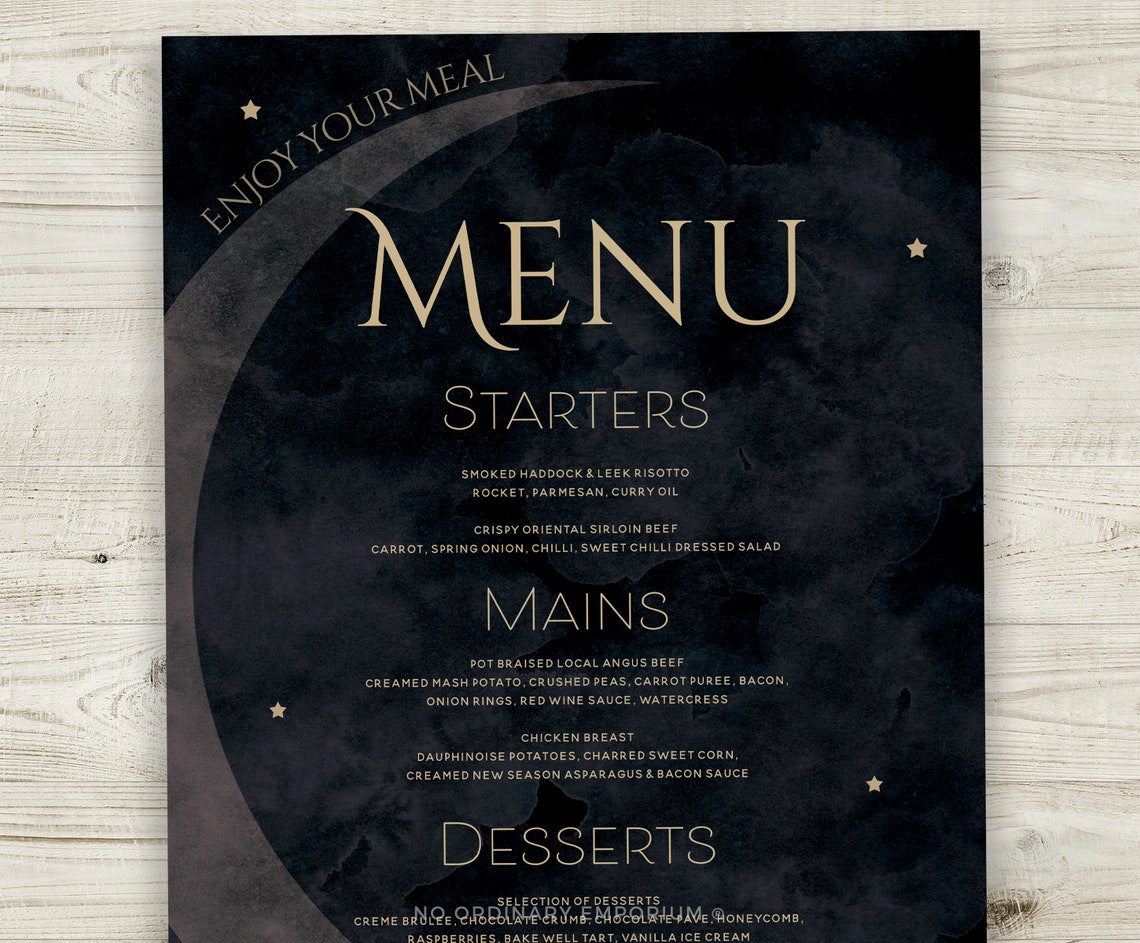 Celestial Wedding Menus: Moon and Stars Theme (printed or Digital) - Etsy