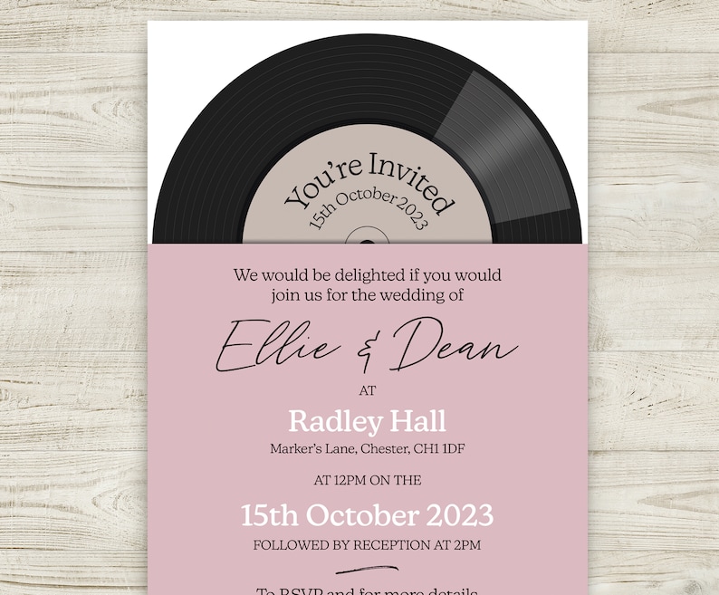 Music Theme Wedding Invitations Rock Wedding Record Invites - Etsy