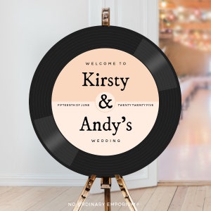 Record Shape Welcome Sign, Round Vinyl Music Theme Wedding Sign, Retro ...