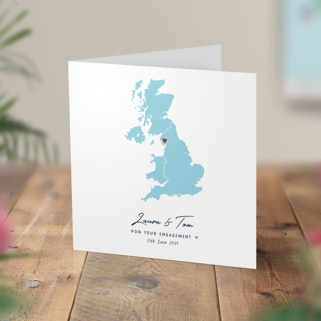 Personalised Map Engagement Card, UK Engagement Card, Special Place ...