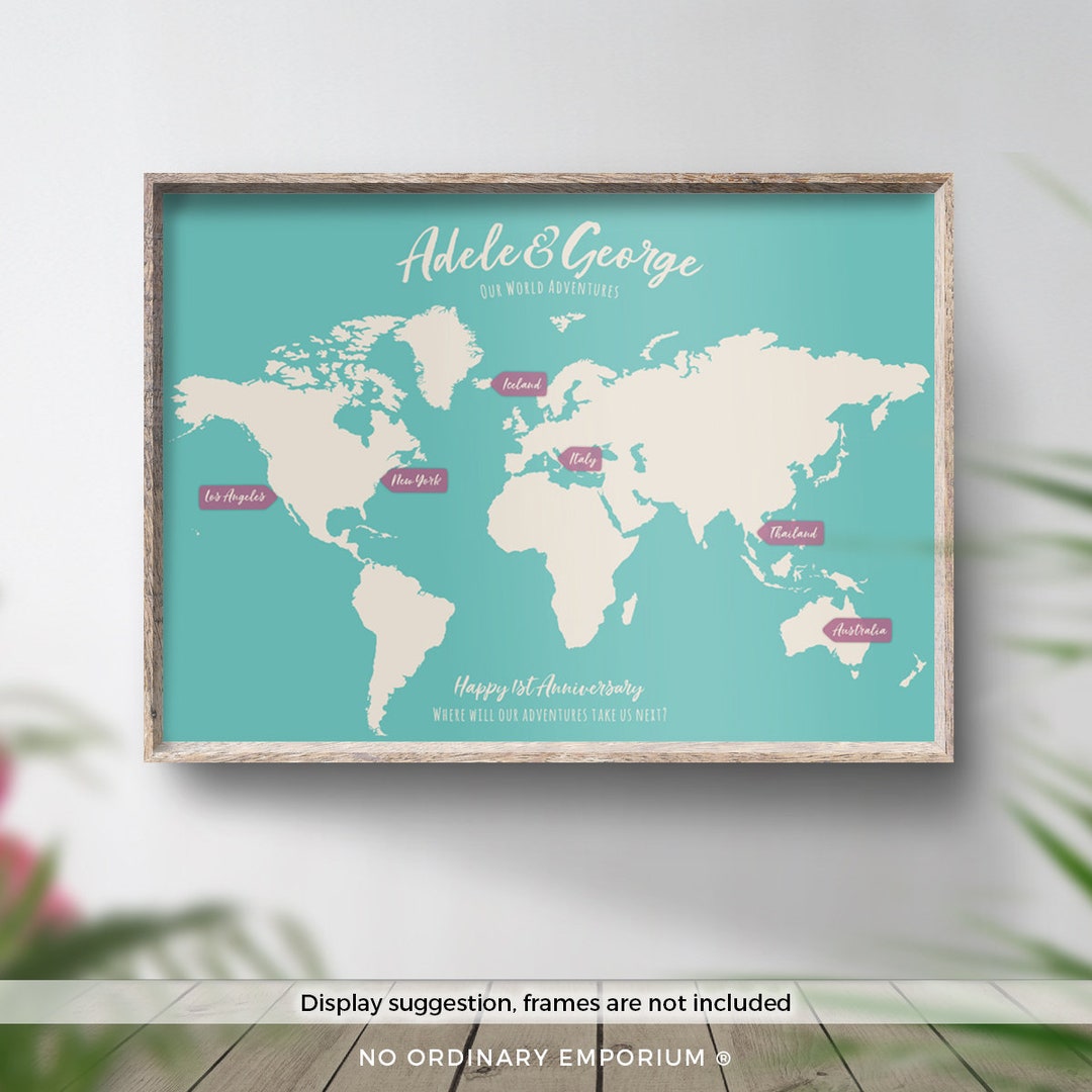 Personalised Travel Map Print Custom World Map Places Been - Etsy UK