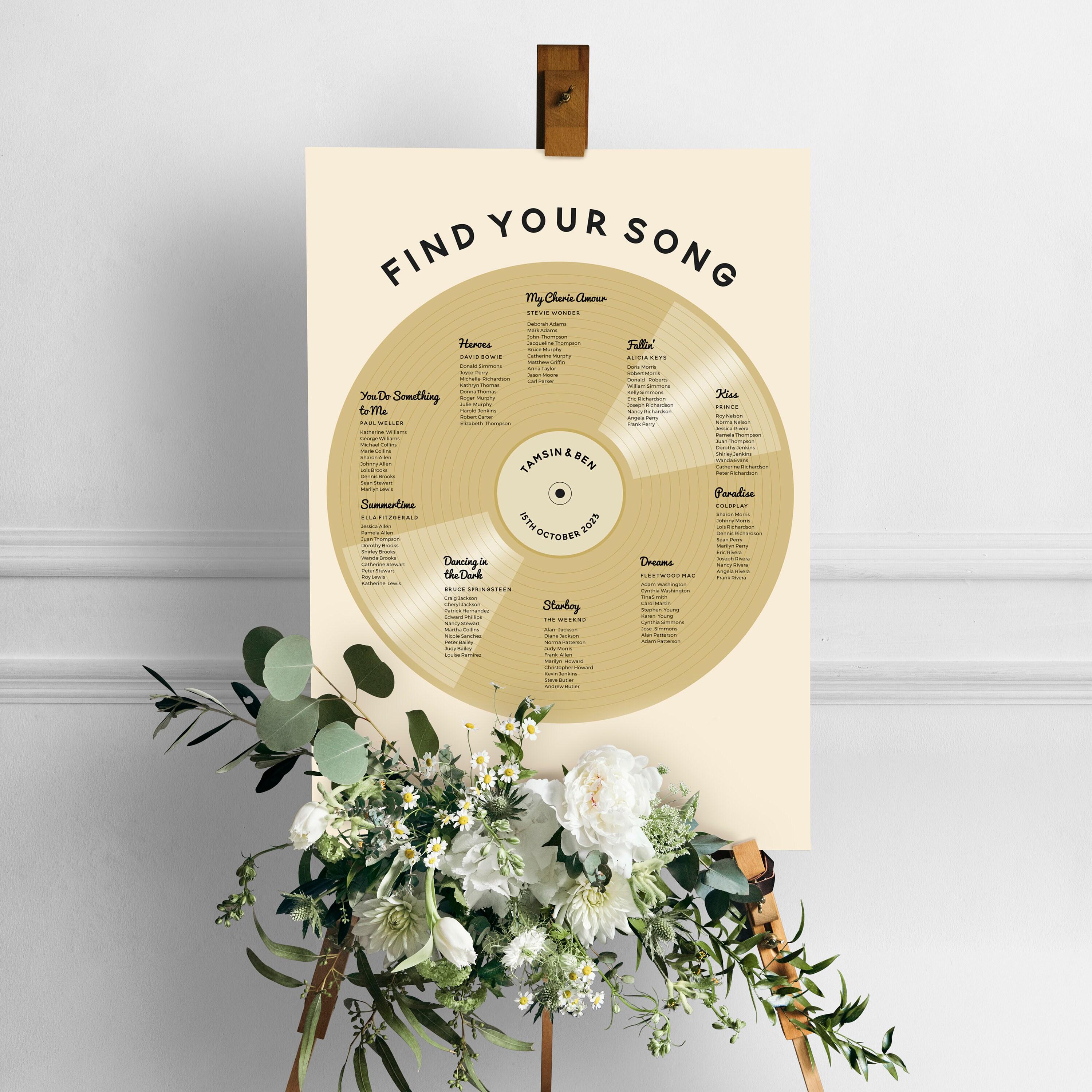 Record Seating Chart Table Plan, Music Theme Wedding, Vinyl Disco Retro ...