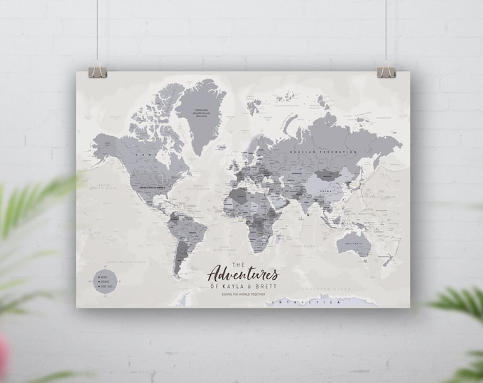 Push Pin Travel Map, World Map Pin Board, Places We've Been Map, Wood ...