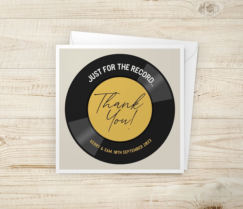 Music Theme Wedding Thank You Cards, Vinyl Record Wedding Decor, Retro ...