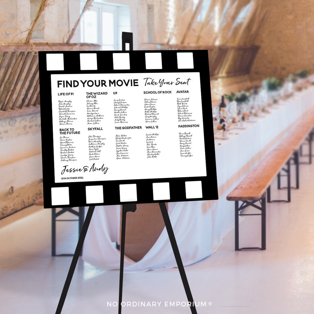 Movie Theme Wedding, Retro Table Plan, Film Seating Chart, Movie Theme ...