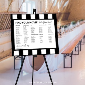 Movie Theme Wedding, Retro Table Plan, Film Seating Chart, Movie Theme ...