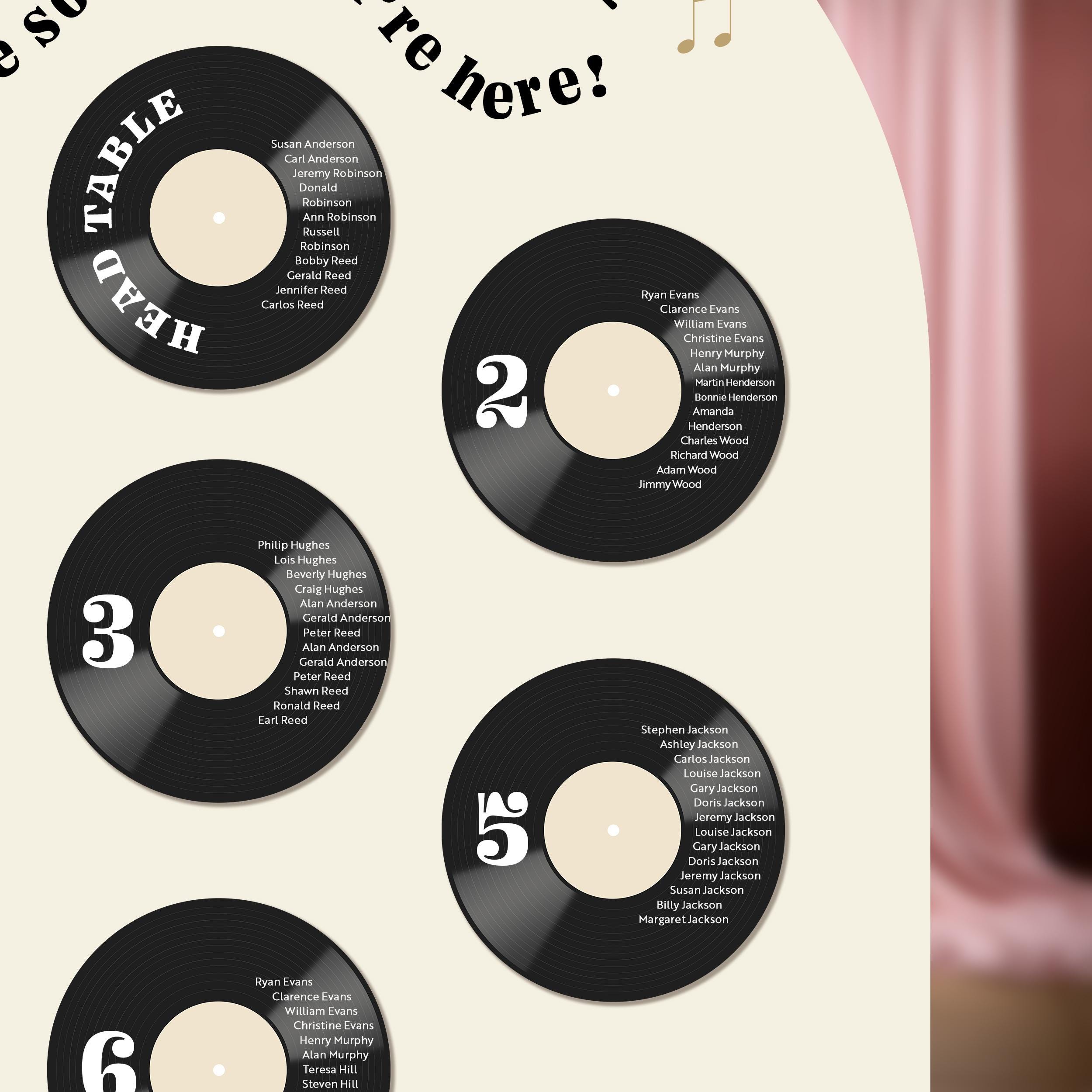 Large Vinyl Record Table Plan, Find Your Beat Music Seating Chart, Song ...