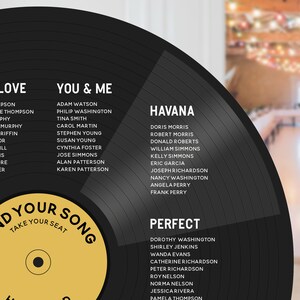 Music Theme Wedding Seating Chart, Record Shape Table Plan, DJ Dance ...