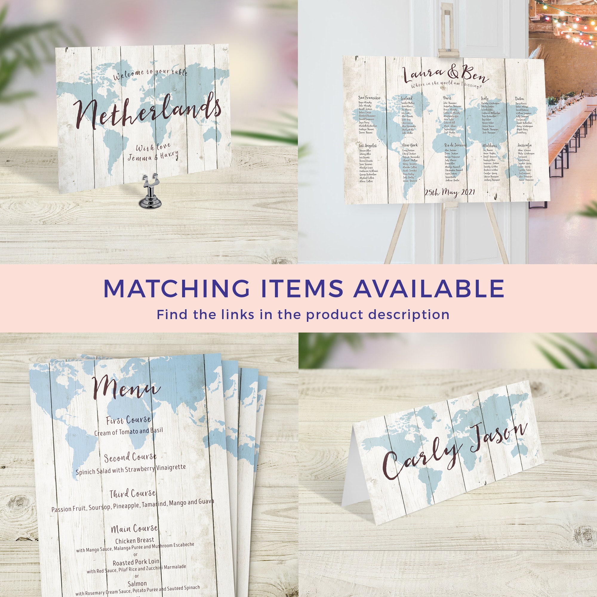 Travel Theme Wedding Menus Travel Themed Menu World Map - Etsy UK