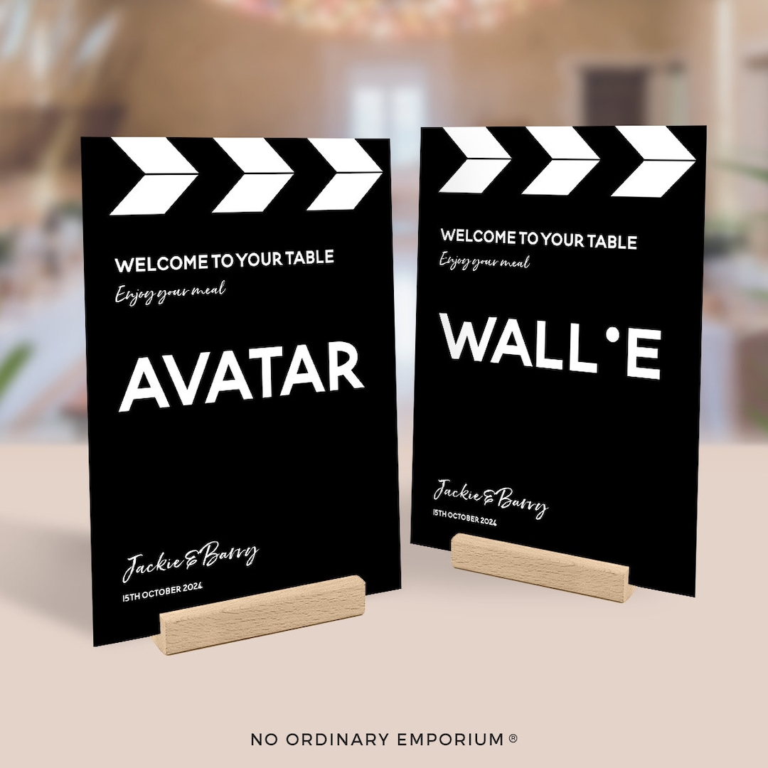 Movie Theme Wedding Table Name Cards, Retro Table Numbers, Film Theme ...