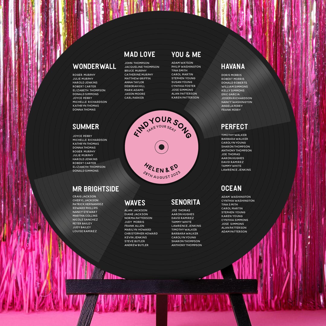 Record Table Plan, Large Vinyl Music Seating Chart, Disco Theme Wedding ...
