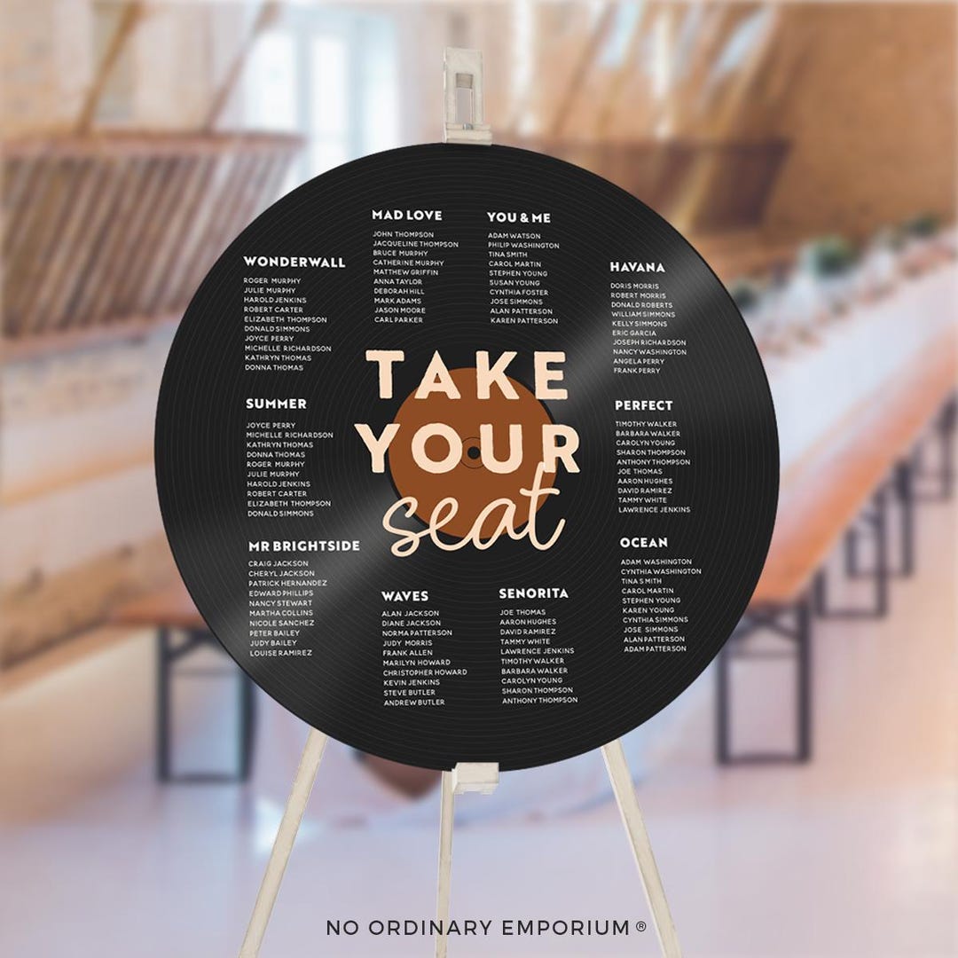 Find Your Beat Take Your Seat, Record Table Plan, Vinyl Seating Chart ...