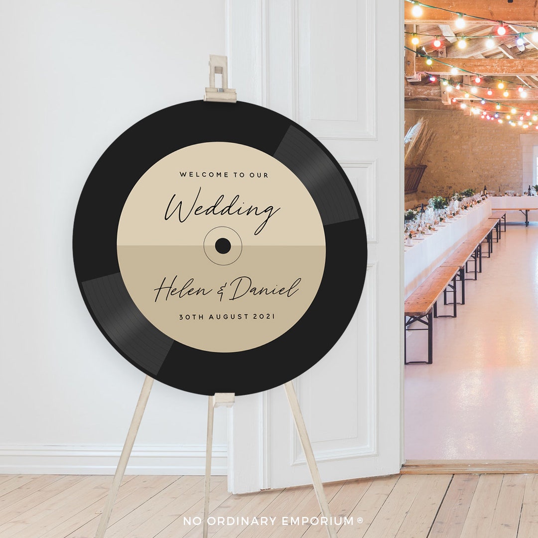 Record Shape Welcome Sign, Round Vinyl Music Theme Wedding Sign, Retro ...