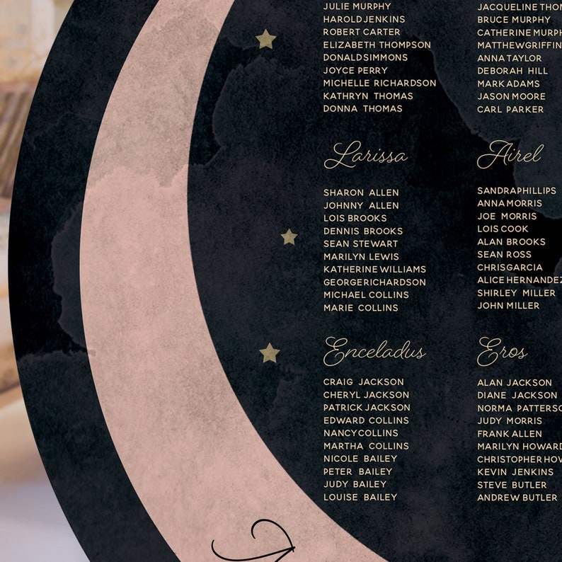 Moon and Stars Wedding Table Plan, Celestial Theme Wedding Seating ...