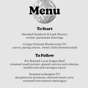 Disco Wedding Menus, Retro Theme Wedding, Music Lovers Wedding Decor ...