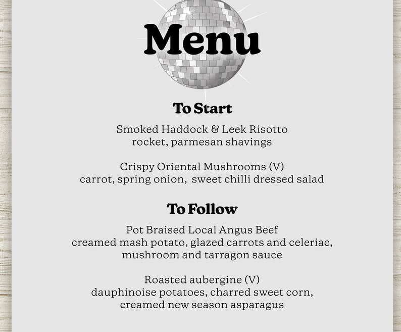 Disco Wedding Menus Retro Theme Wedding Music Lovers Wedding - Etsy