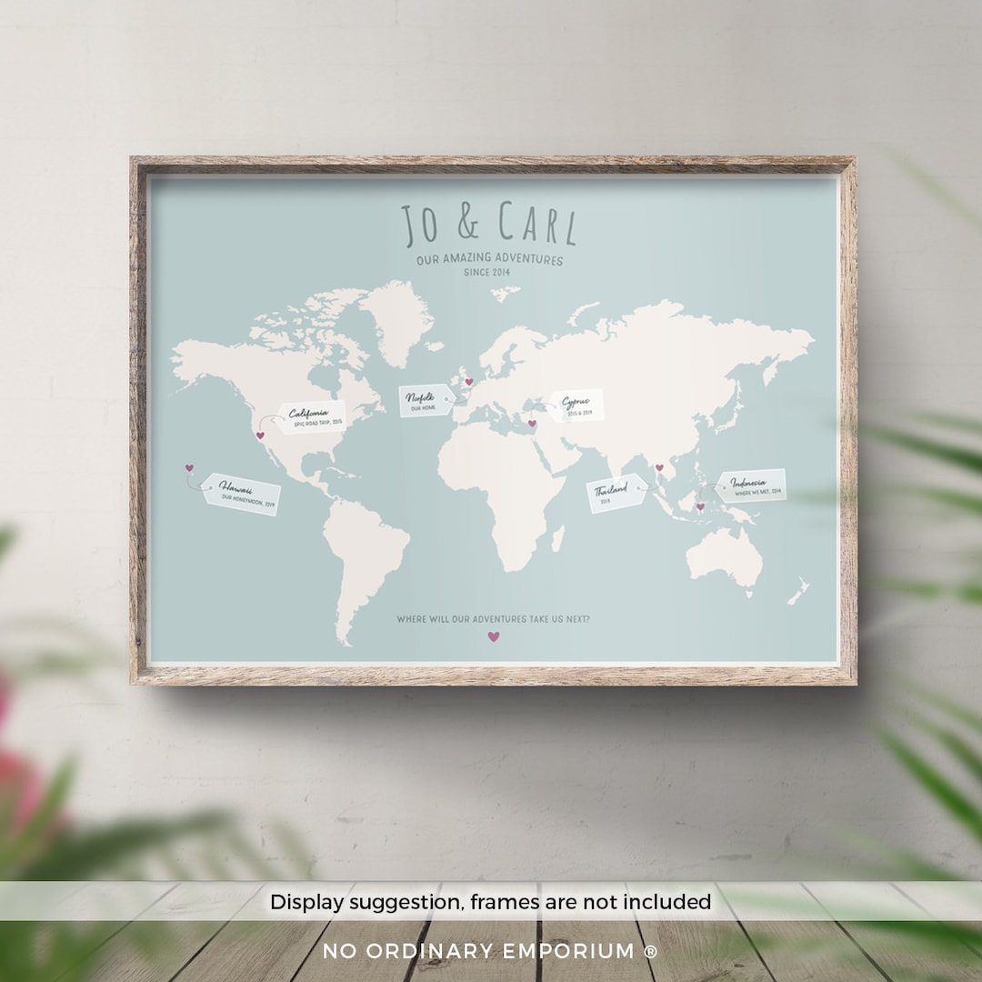 Our Travels Map, Personalised World Map, Places We've Been Map Print ...