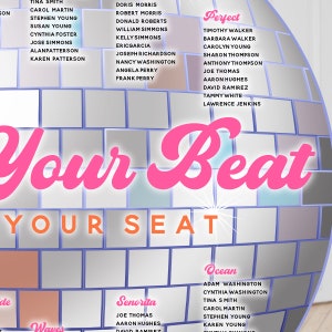 Disco Wedding Table Plan, 70s Groovy Wedding Seating Chart, Find Your ...