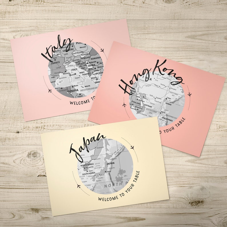 Travel Table Name Card Travel Theme Wedding Globe Table - Etsy UK