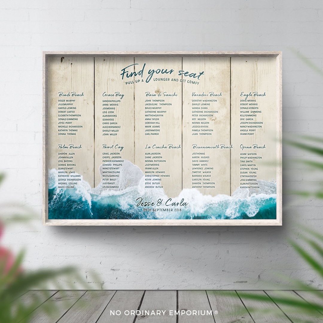 Beach Wedding Seating Chart, Ocean Theme Table Plan, Destination ...