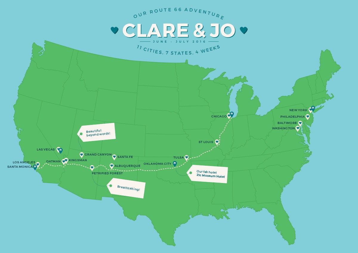 Custom USA Road Trip Map Route 66 Travel Map North America | Etsy