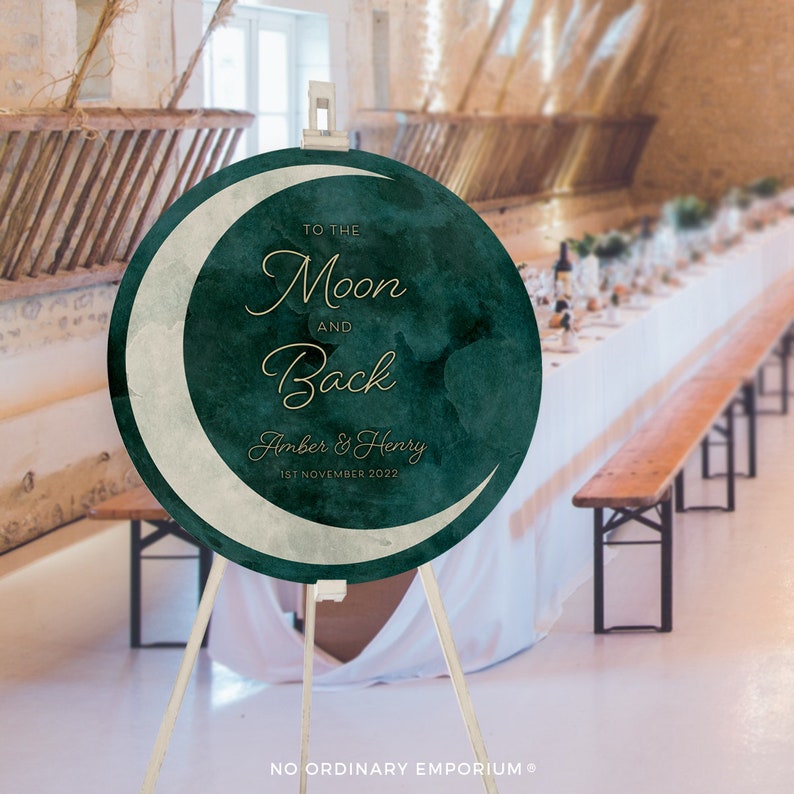 Celestial Crescent Moon Welcome Sign Jewel Theme Green Gold - Etsy