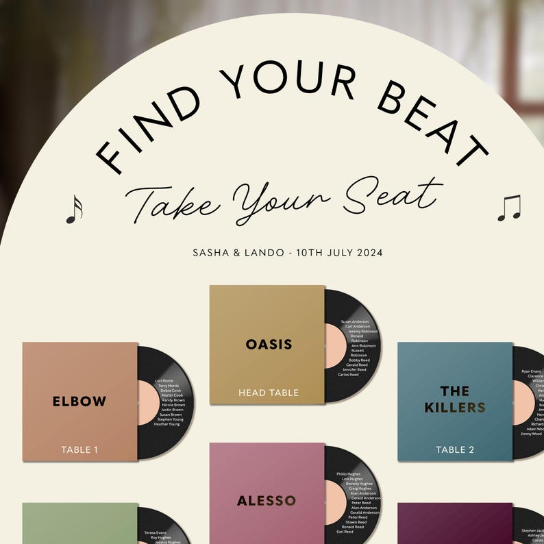 Record Table Plan, Record Seating Chart, Music Theme Wedding, Vinyl ...
